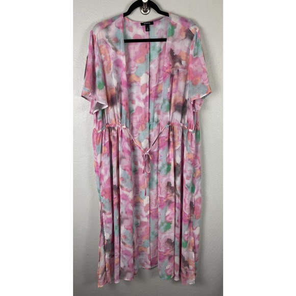 torrid | Tops | Torrid Sheer Chiffon Kimono Duster Watercolor Cover Up Tie Open Front Size 3 3x ...